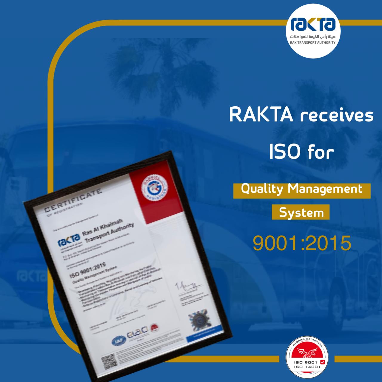 RAKTA receives 3 ISO certificates - RAK Transport AuthorityRAK ...